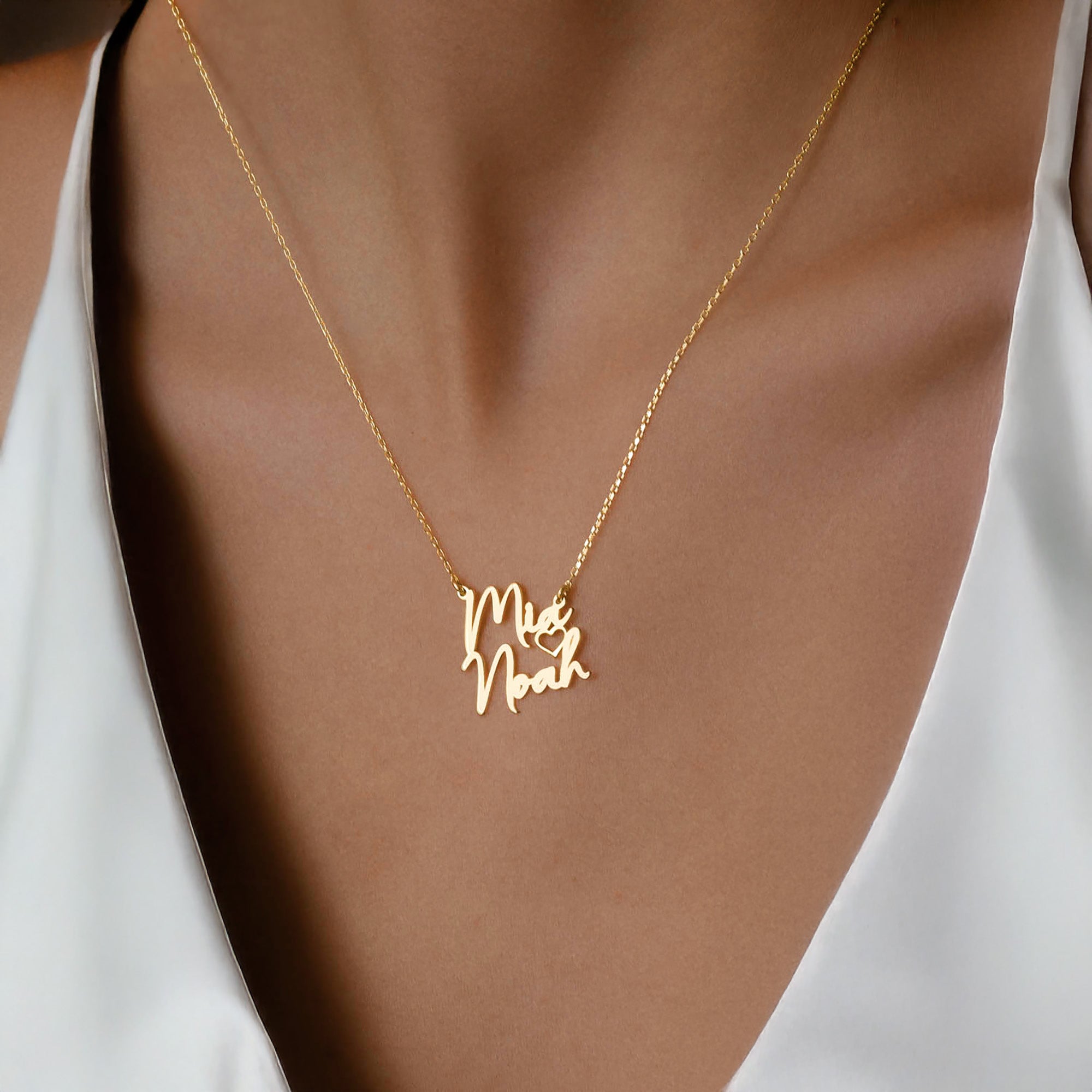 Two name necklace with heart store