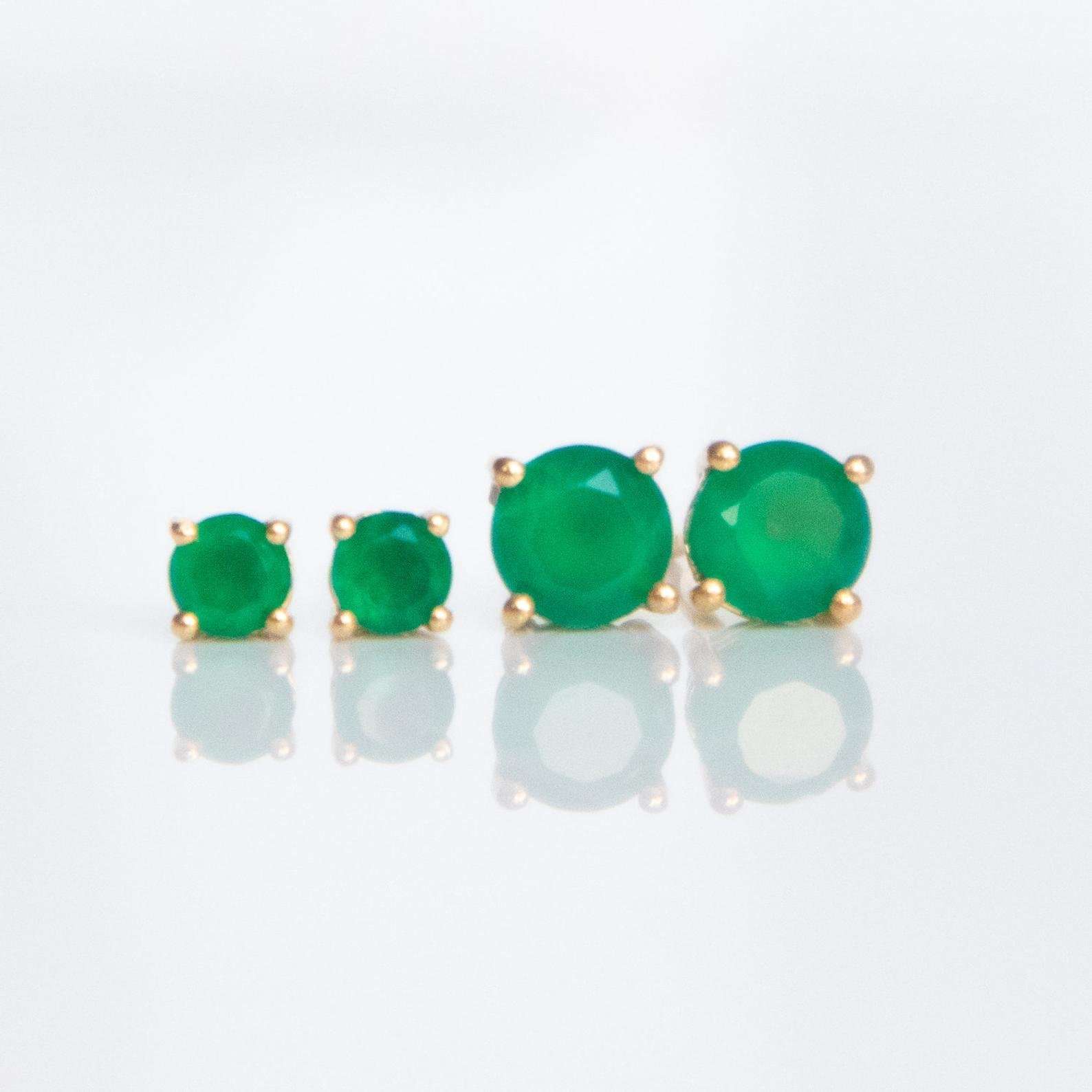 Green Onyx Earrings | Emerald Green Stud Earrings in Gold & Silver – Abiza